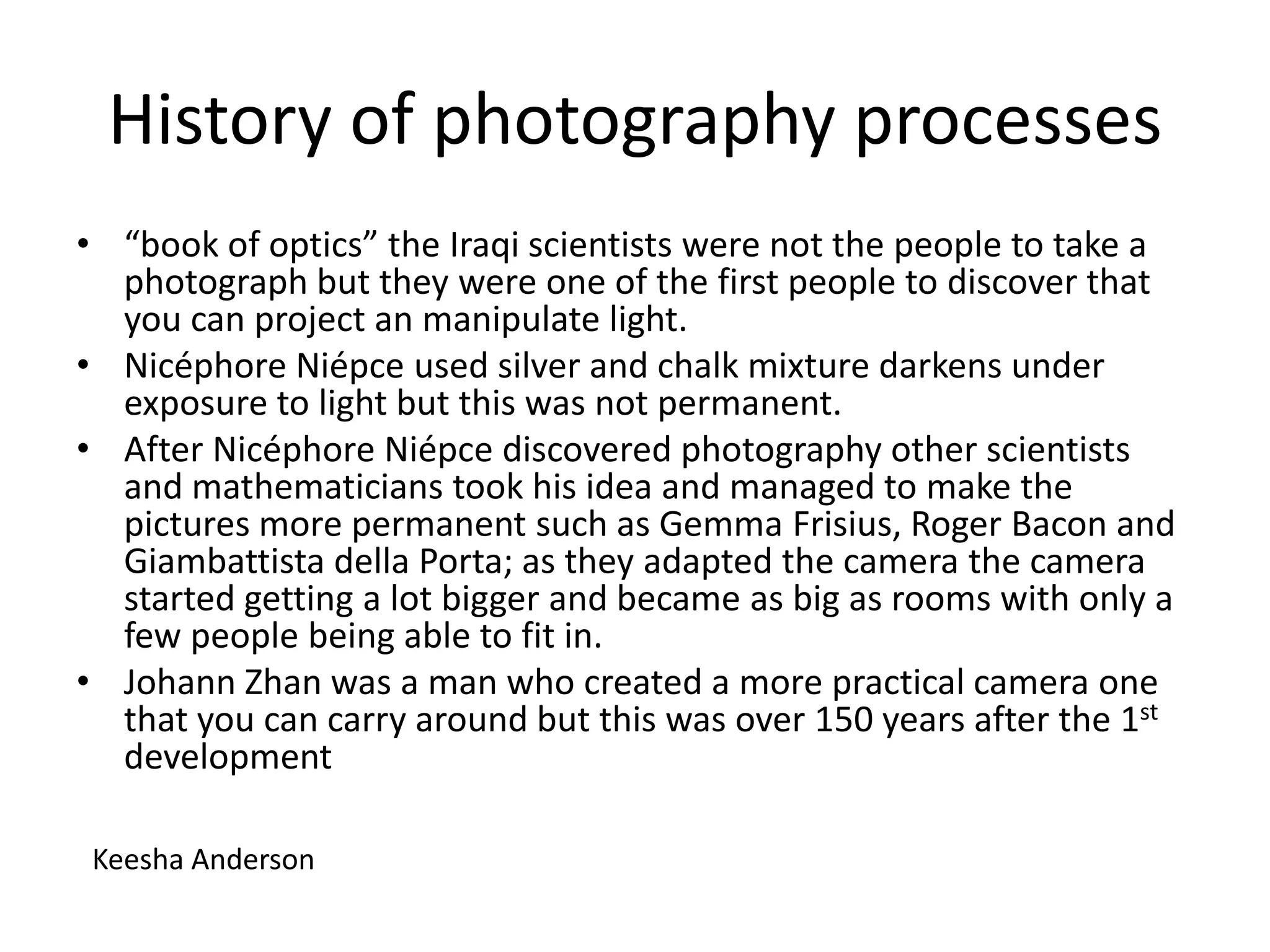 The historical development of photography and photographic purposes | PPT