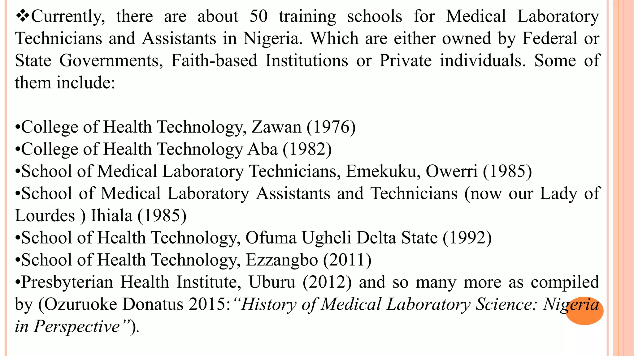 The history and development of medical laboratory science profession in ...