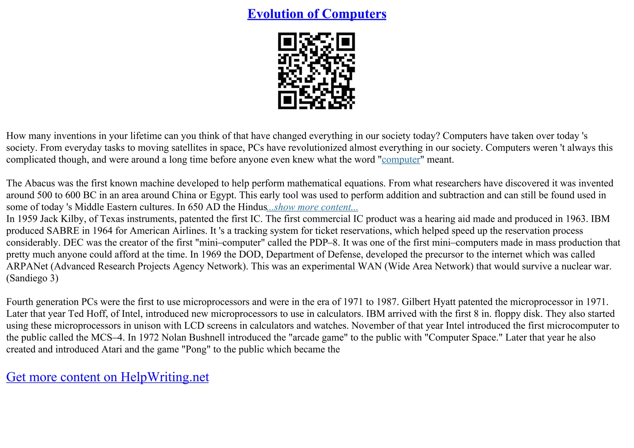 The History Of Computer Development Essay | PDF | Computing | Technology & Computing