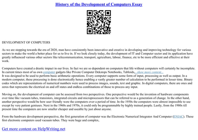 The History Of Computer Development Essay | PDF | Computing | Technology & Computing