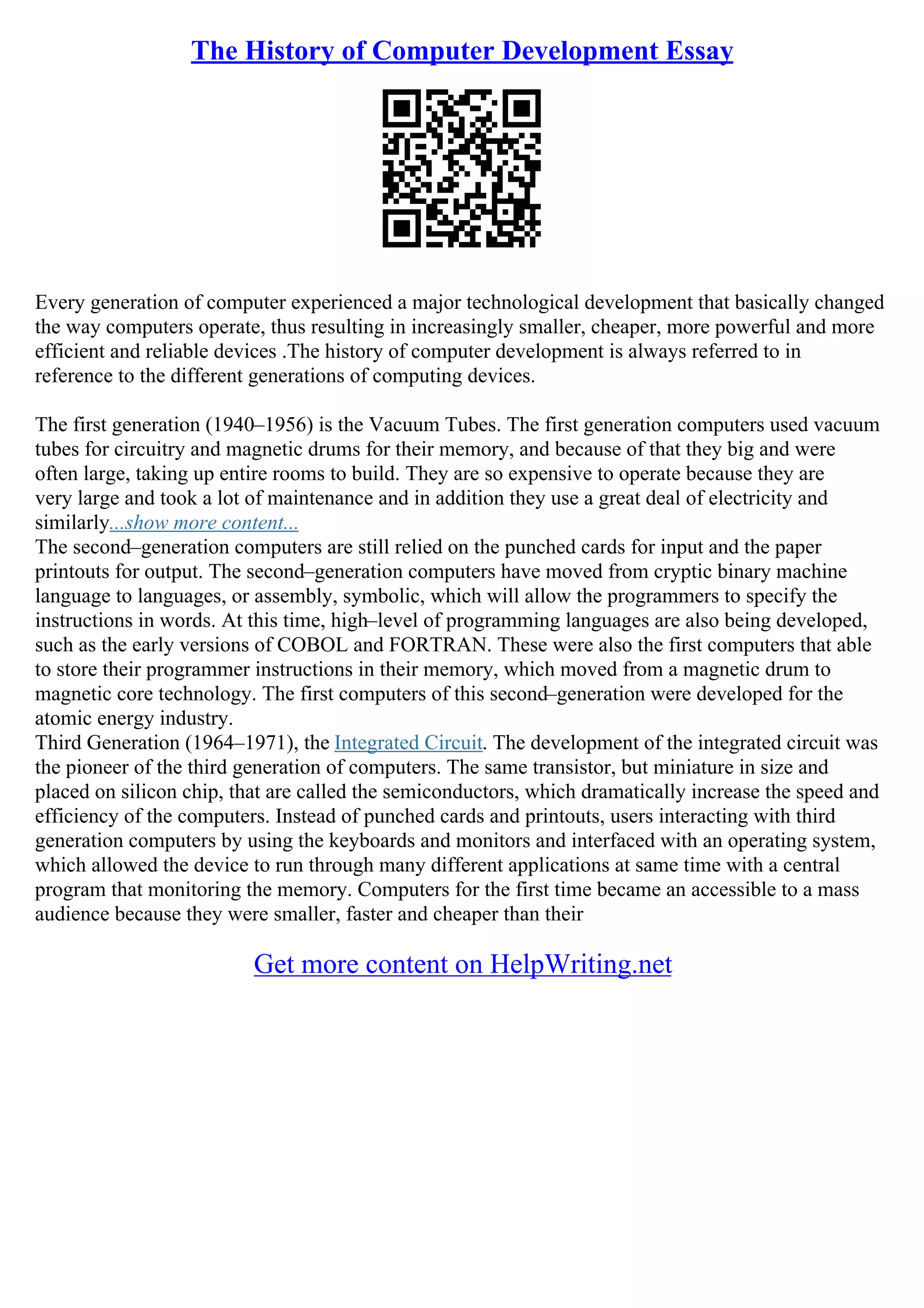 The History Of Computers Essay | PDF