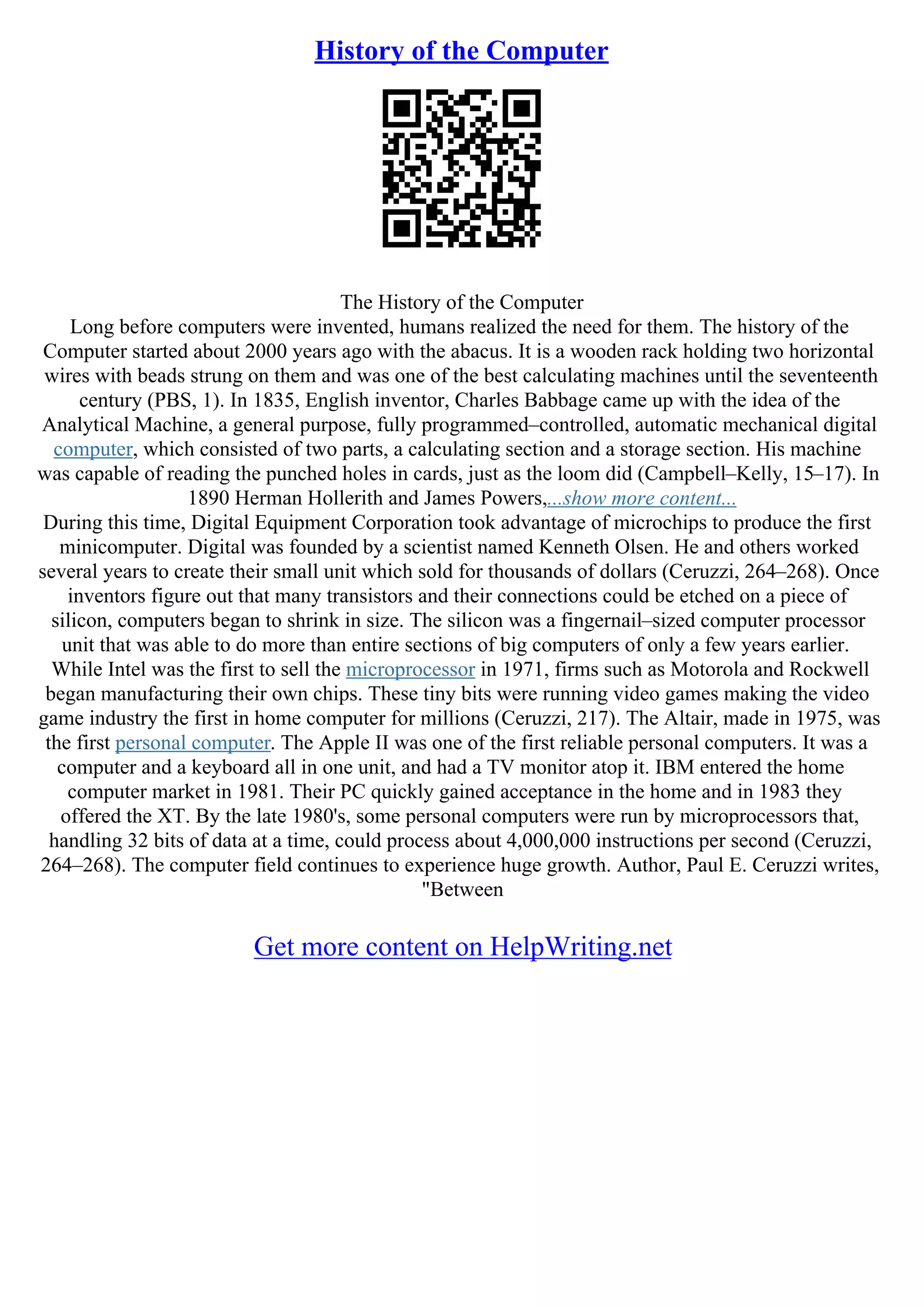 The History Of Computers Essay | PDF