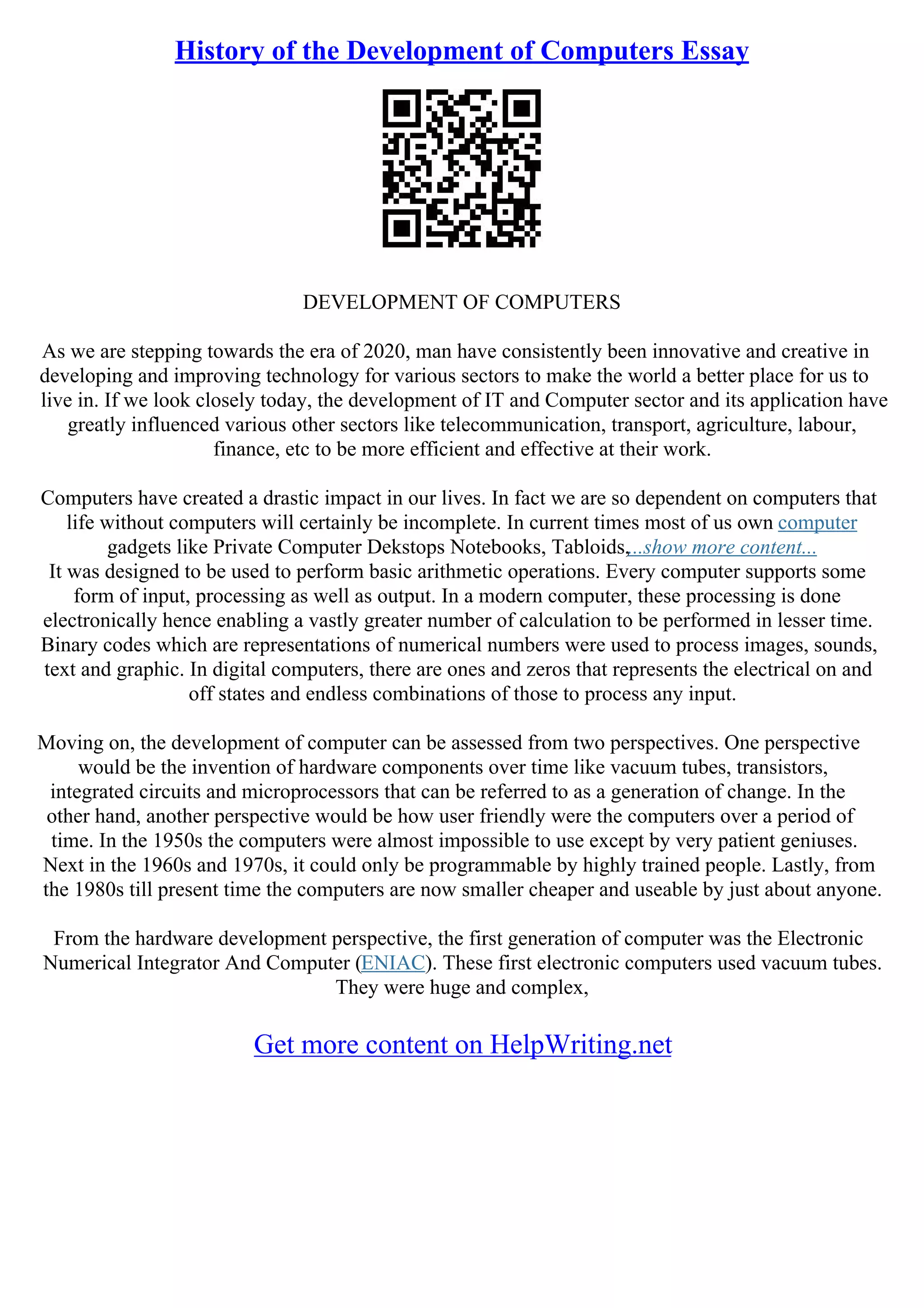 The History Of Computers Essay | PDF