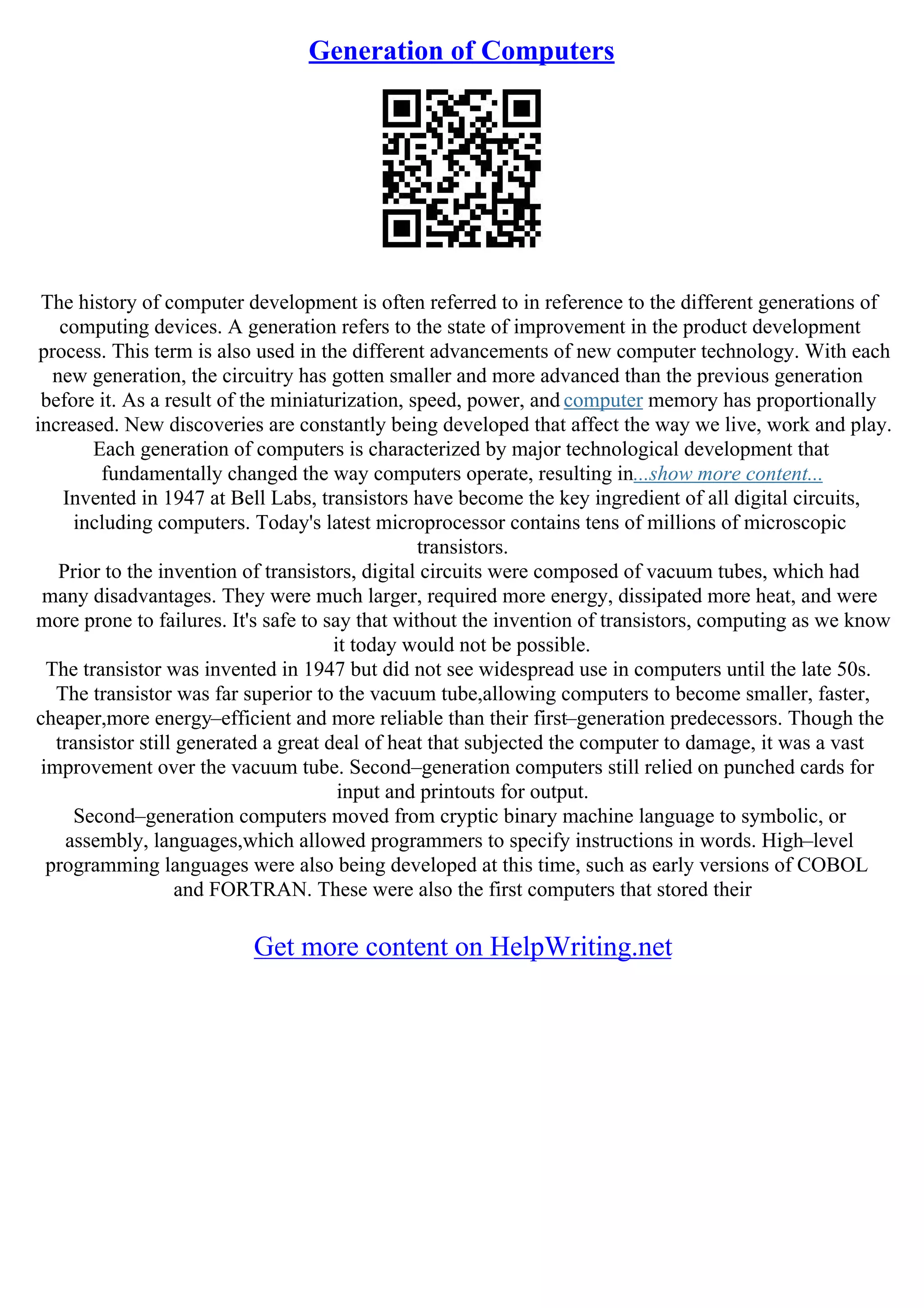 The History Of Computers Essay | PDF