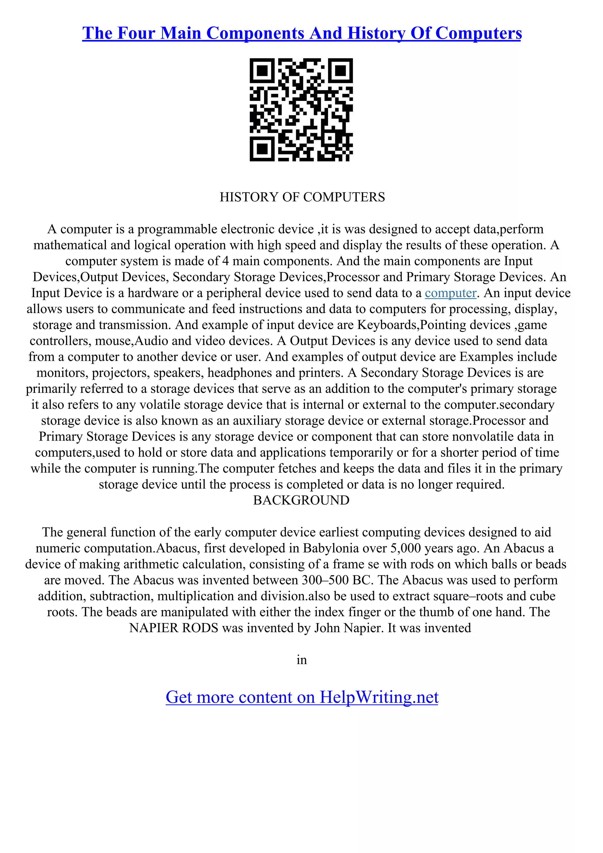 The History Of Computers Essay | PDF