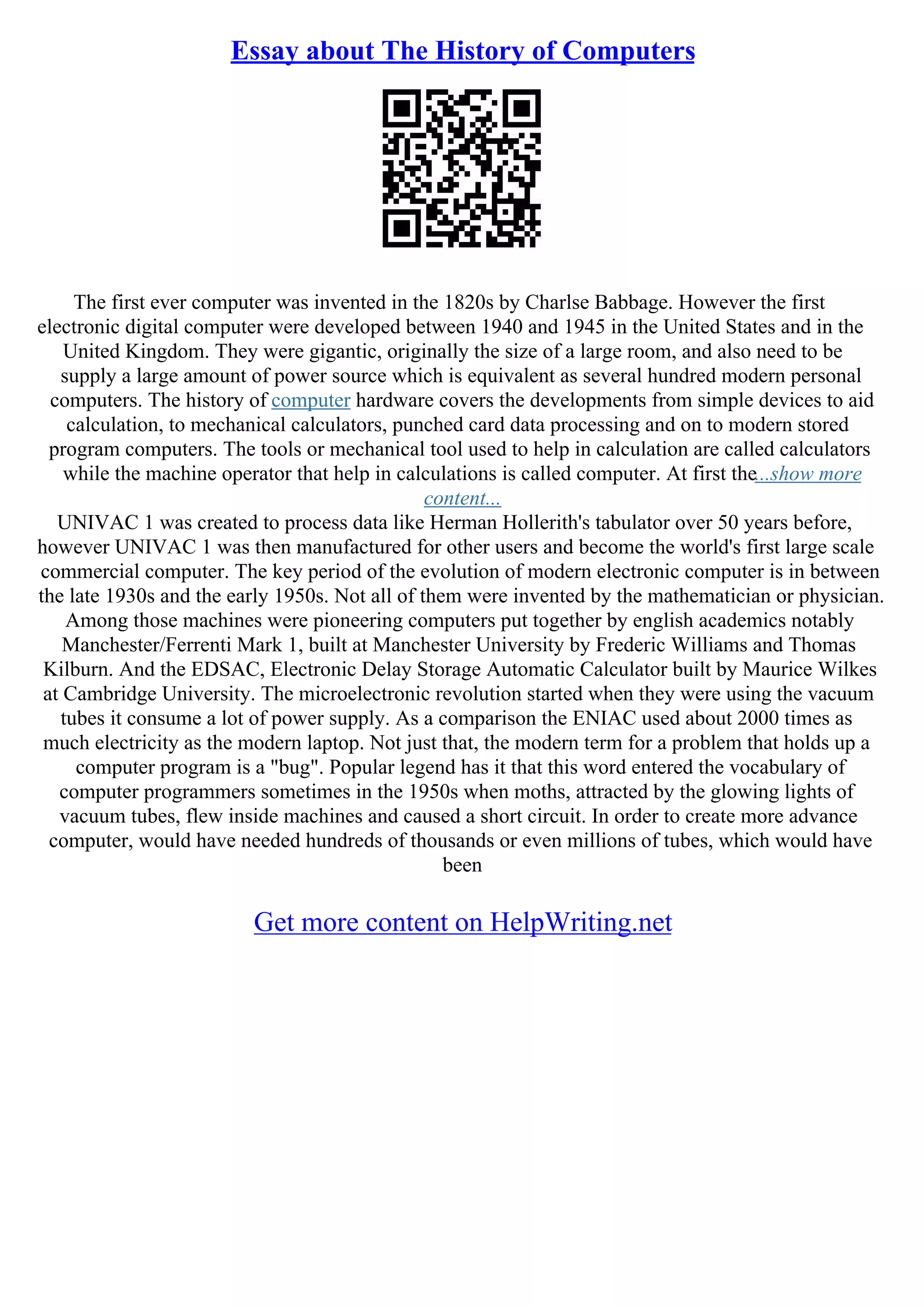 The History Of Computers Essay | PDF