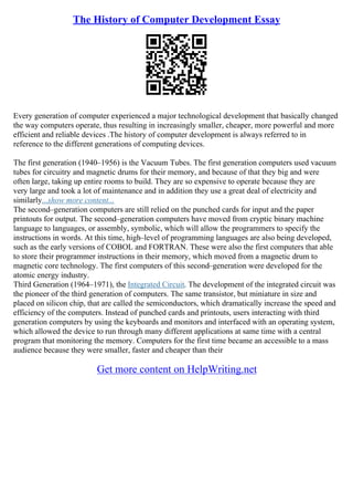 The History Of Computers Essay | PDF