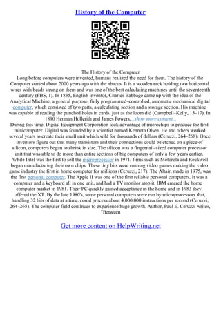 The History Of Computers Essay | PDF