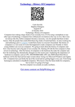 The History Of Computers Essay | PDF