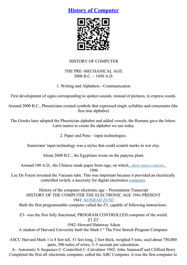 The History Of Computers Essay | PDF