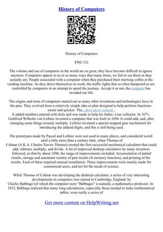 The History Of Computers Essay | PDF