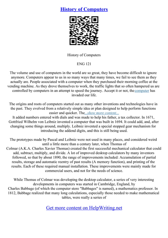 The History Of Computers Essay | PDF