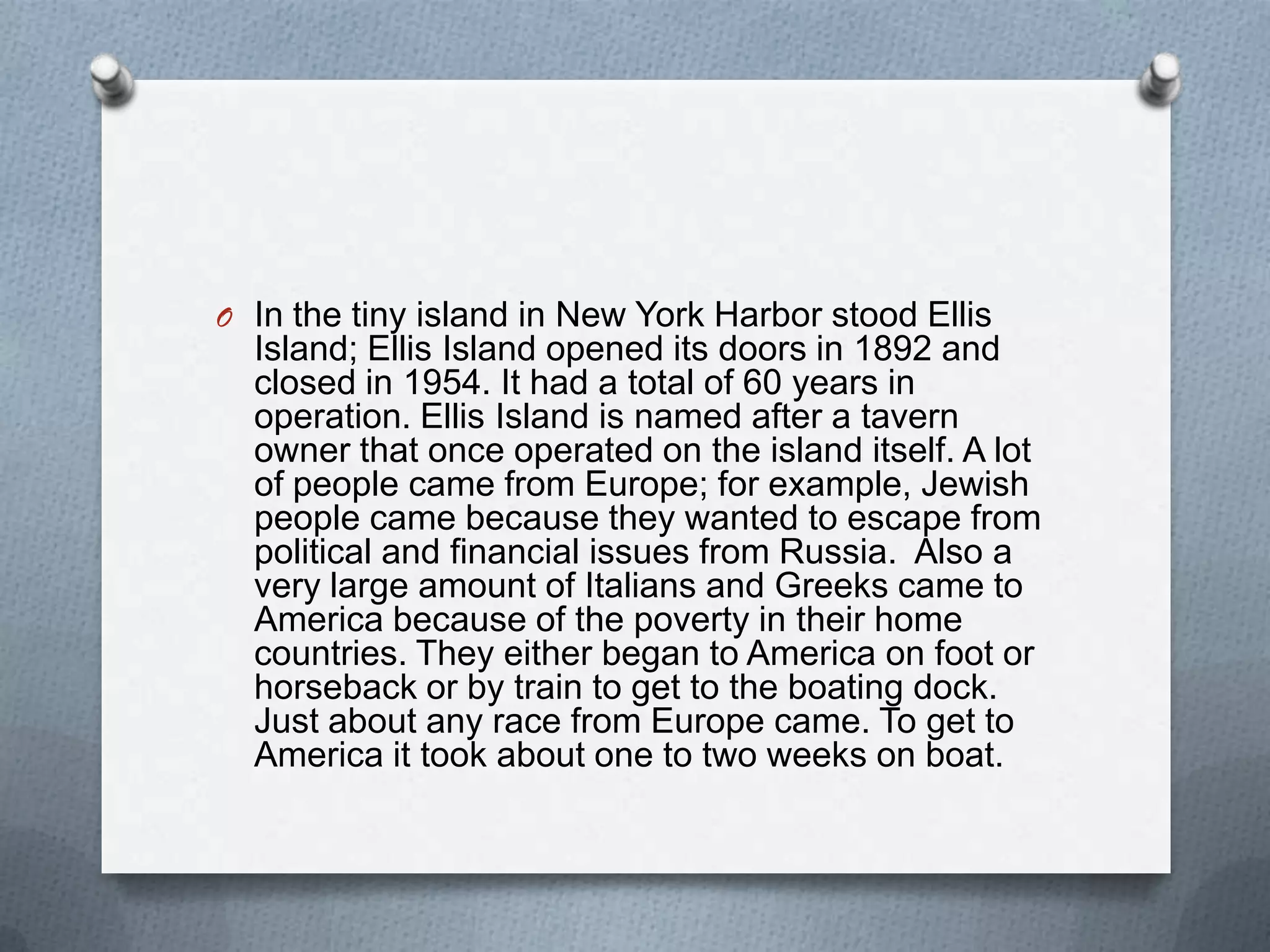 The history of ellis island and why people | PPTX