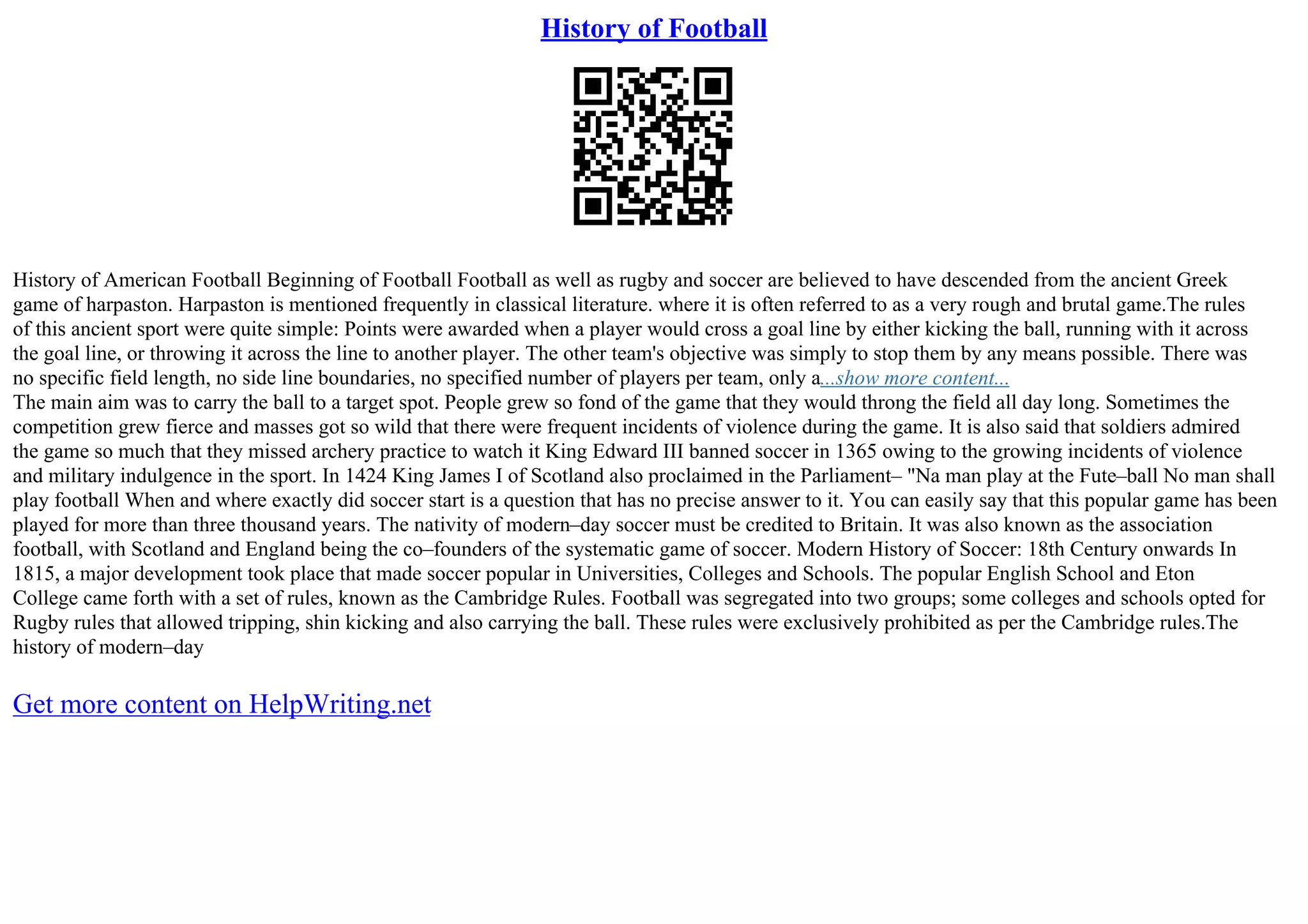The History Of Football | PDF