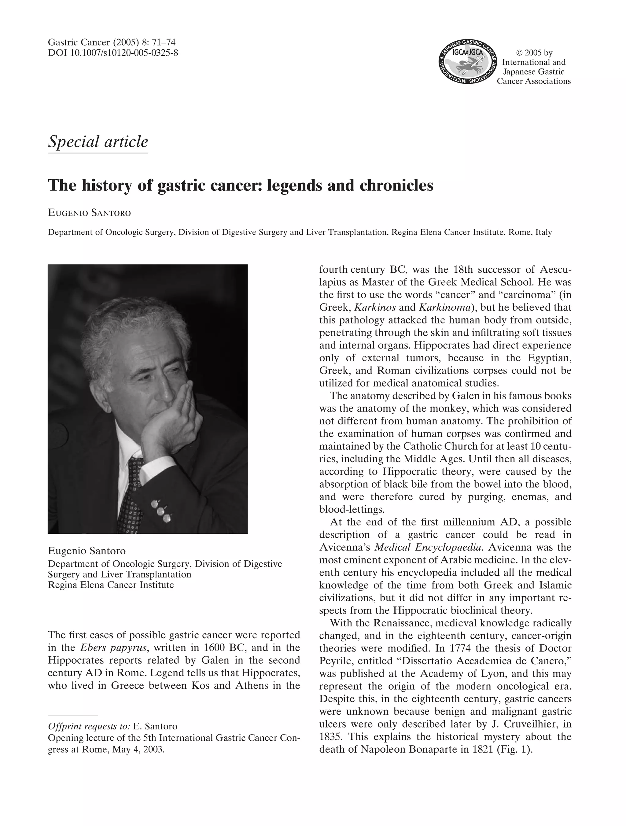 The history of gastric cancer | PDF