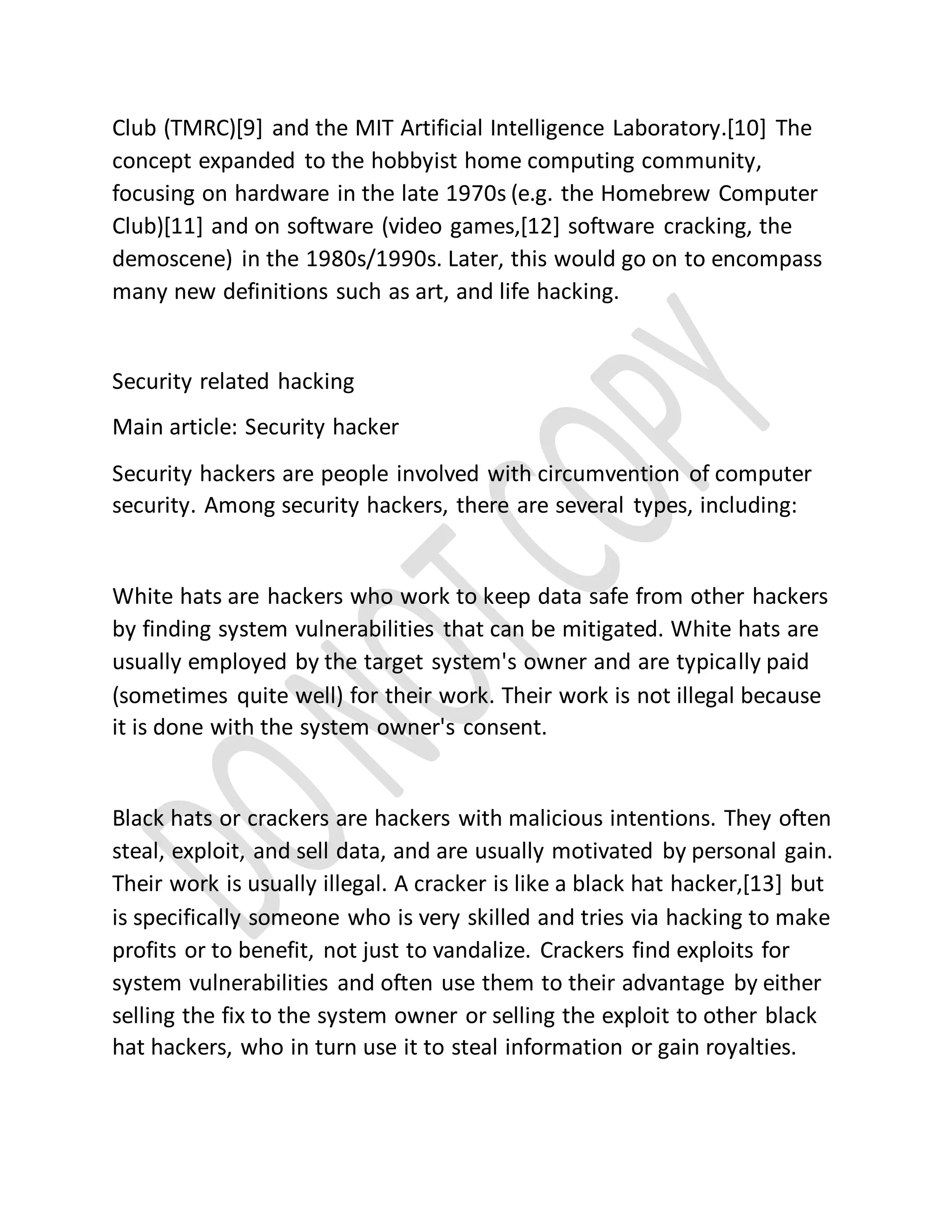 The history of hackers lab 2 of ict | DOCX