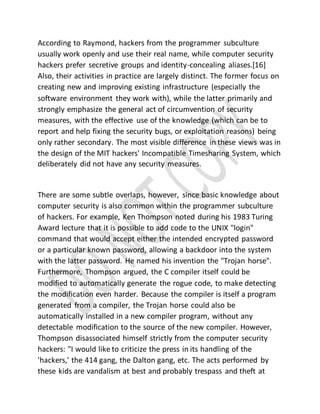 The history of hackers lab 2 of ict | PDF