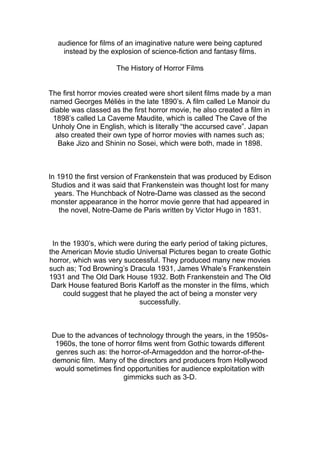 The History of Horror Films | DOCX | Horror | Genres