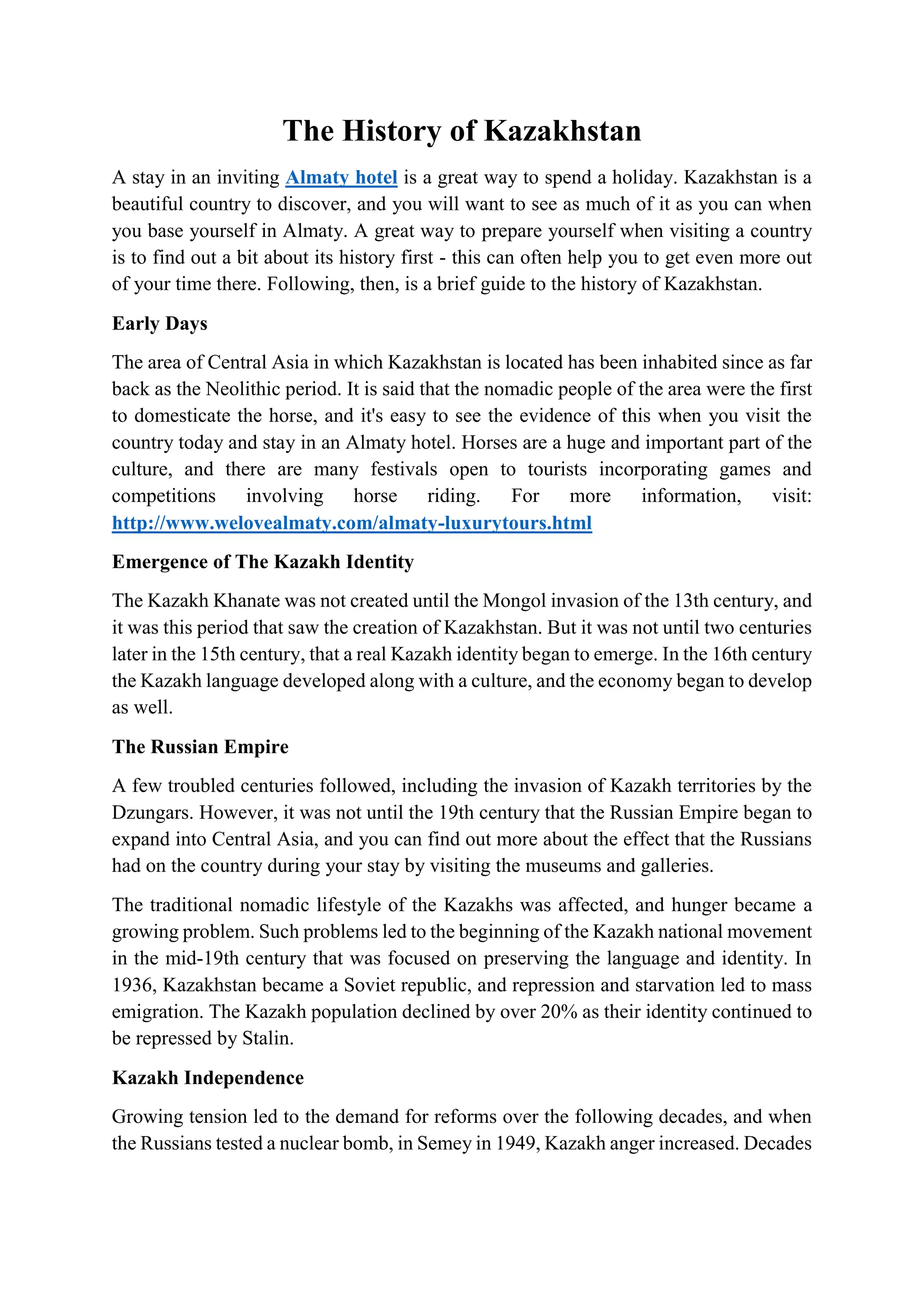 The History of Kazakhstan | PDF