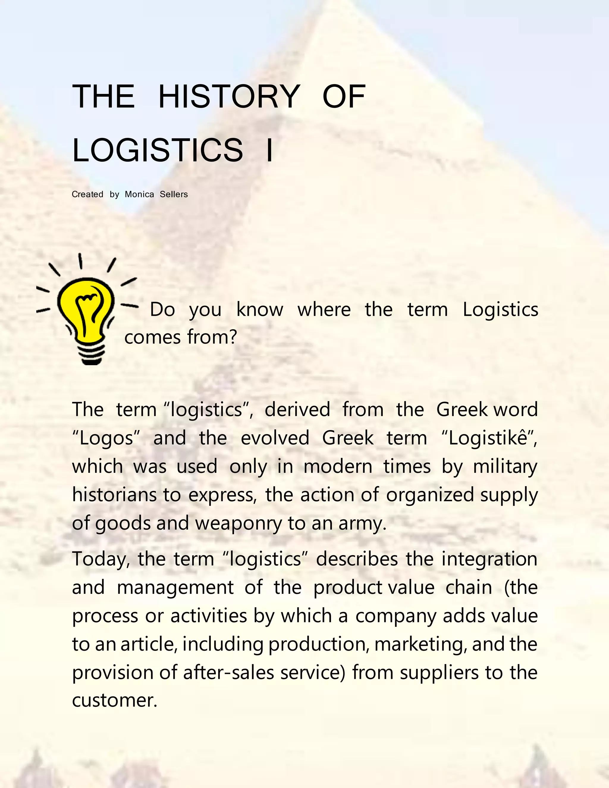 THE HISTORY OF LOGISTICS I - PRE-WORLD WAR II | DOCX