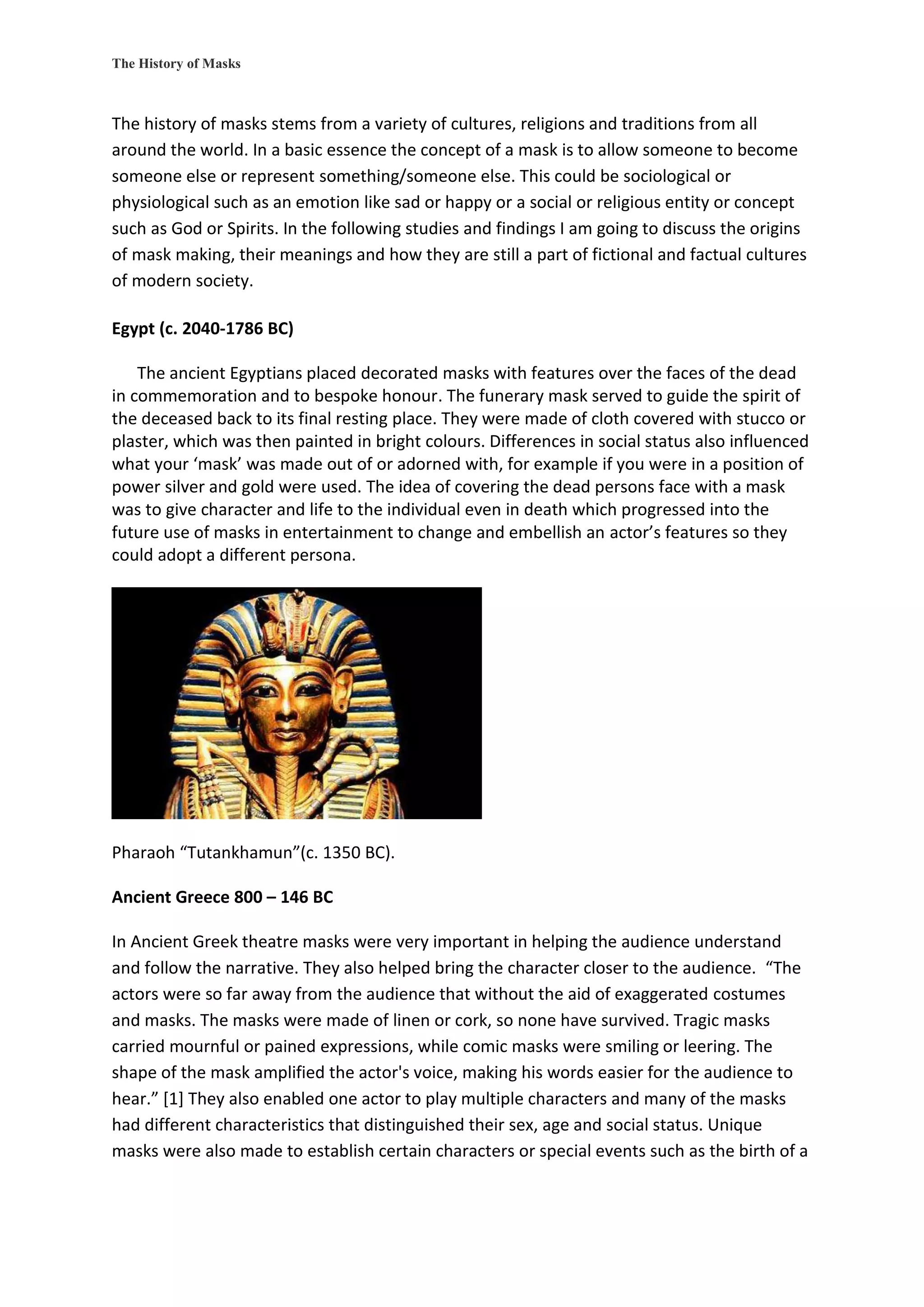 The history of masks | DOCX