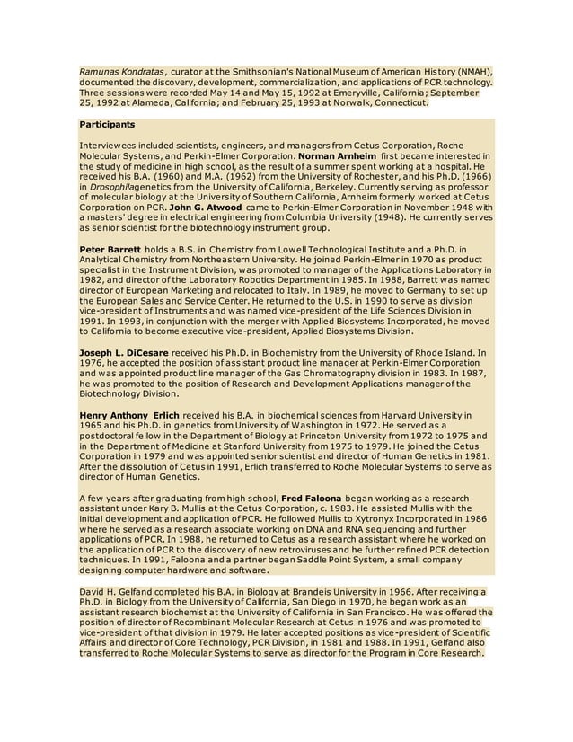The history of pcr | DOCX | Biological Sciences | Science