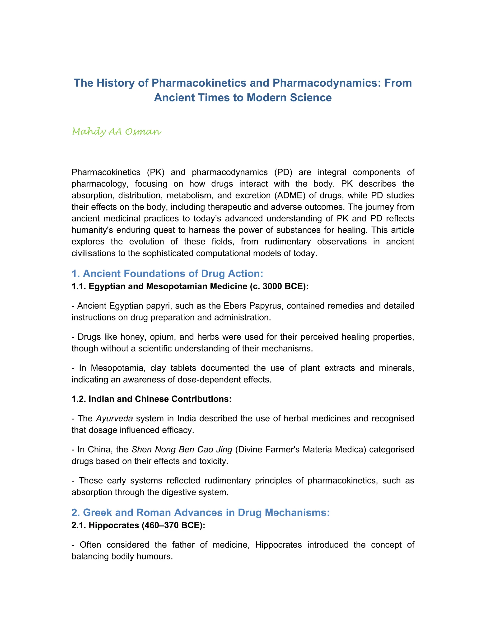 The History of Pharmacokinetics and Pharmacodynamics From Ancient Times ...