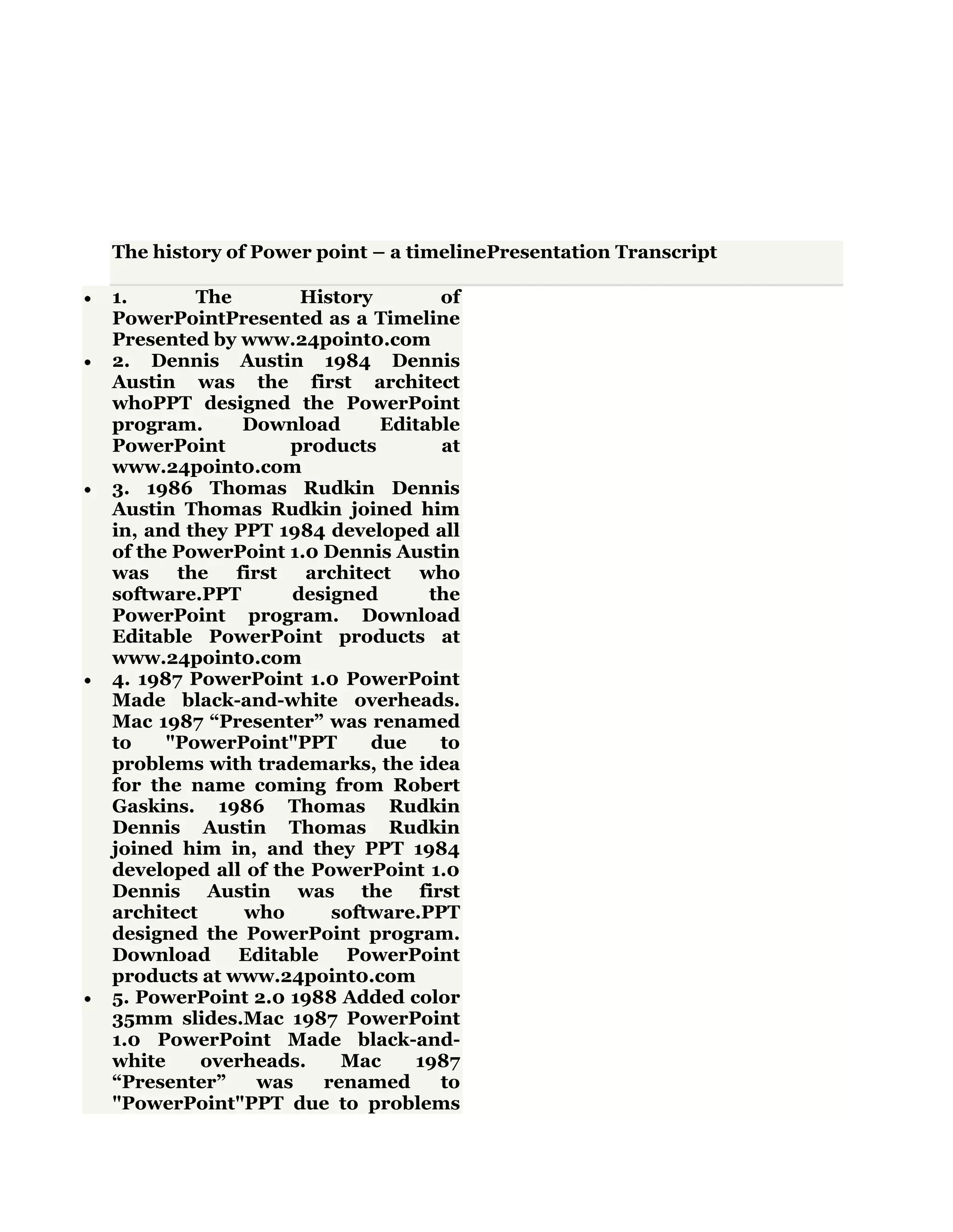 The history of power point | DOCX