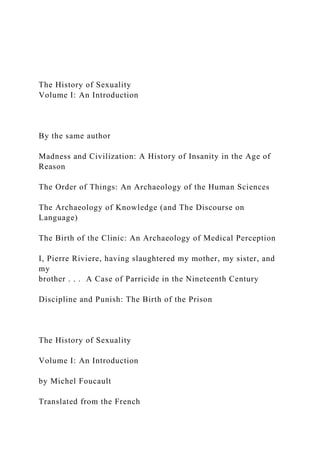 The History of Sexuality Volume I An Introduction B.docx