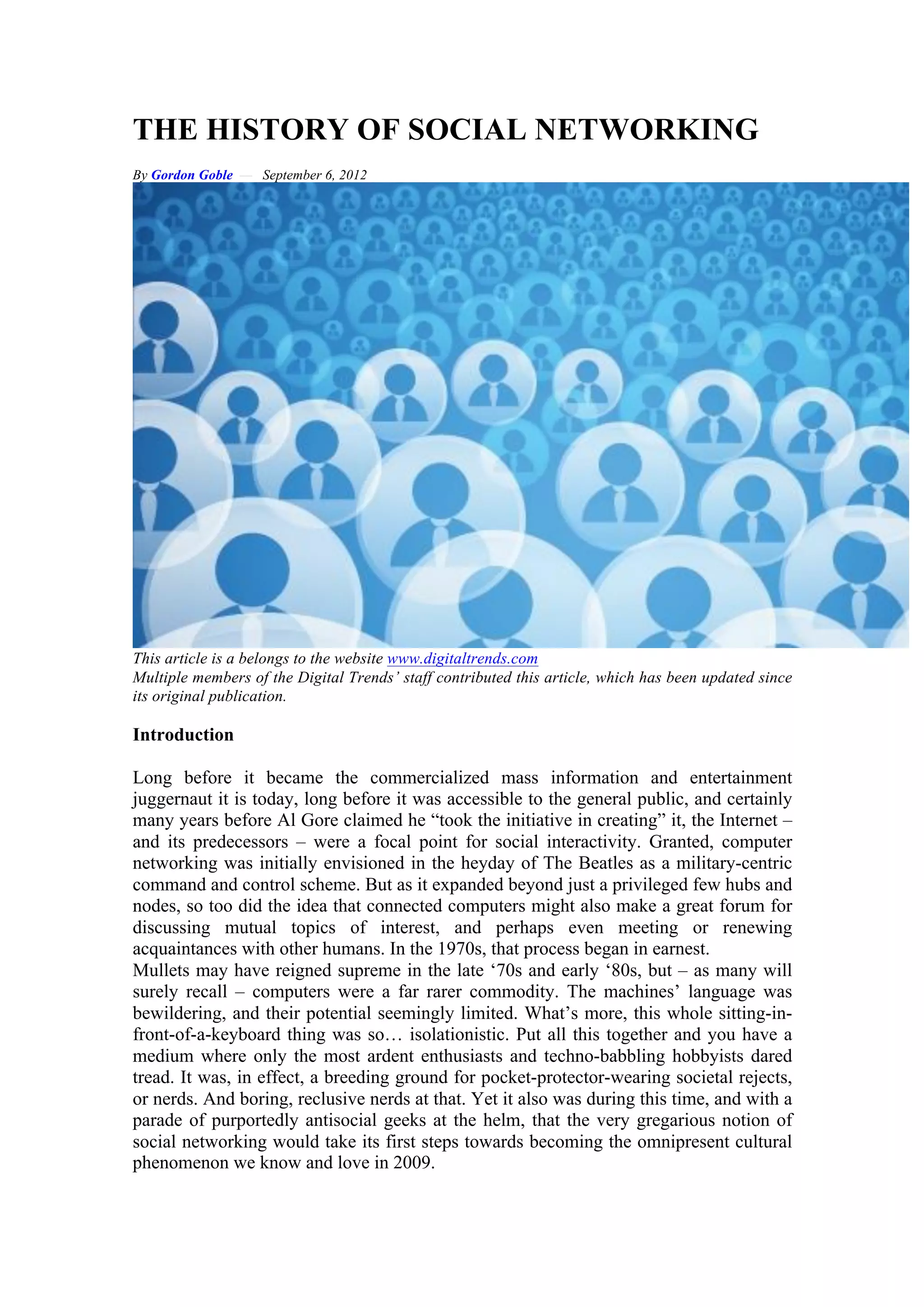 The history of social networking, by gordon goble | PDF