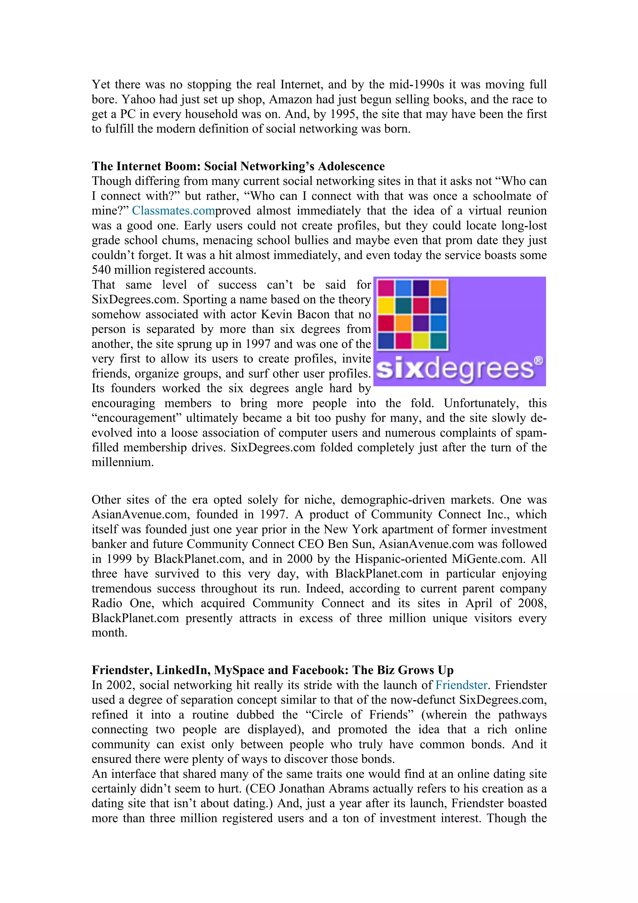 The history of social networking, by gordon goble | PDF