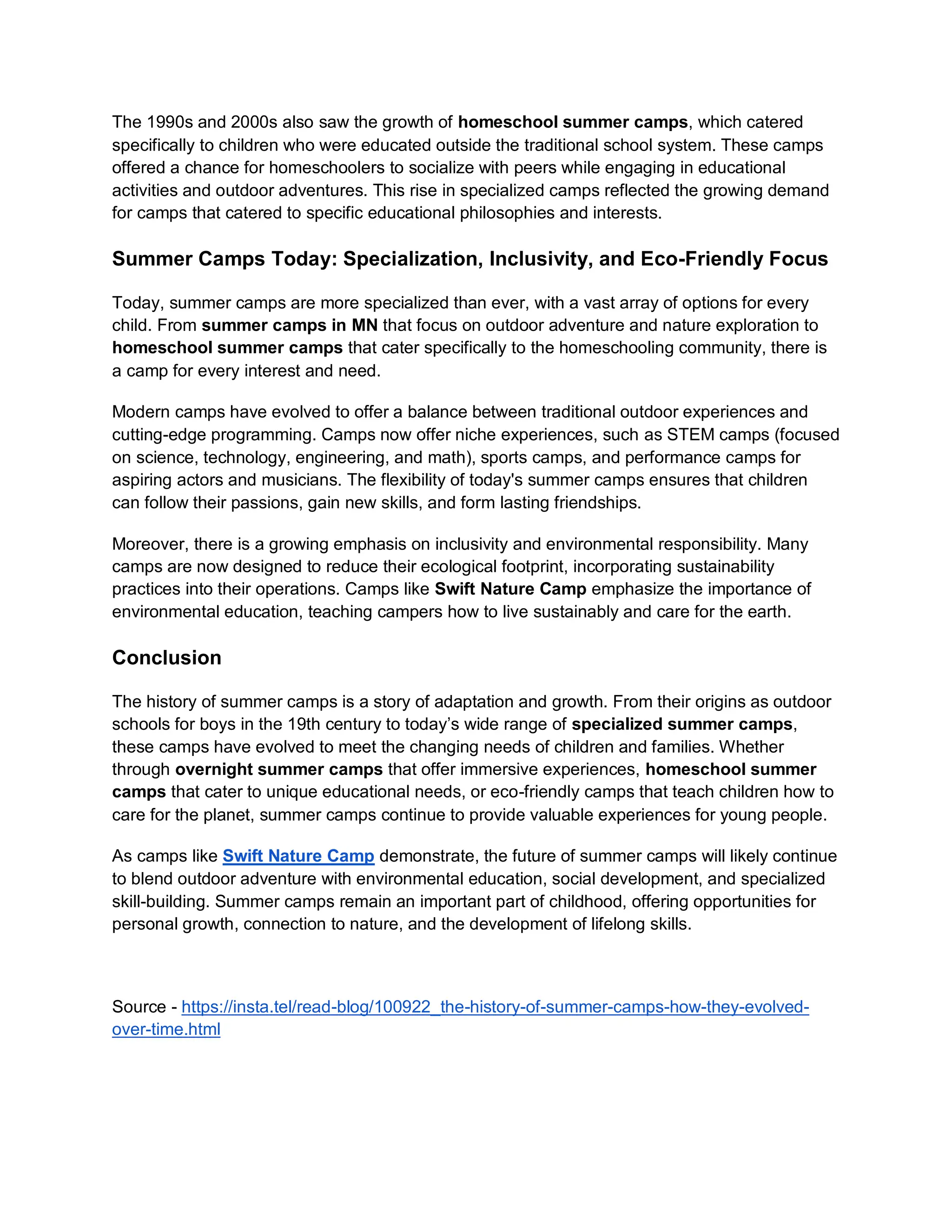 The History of Summer Camps: How They Evolved Through the Years | PDF