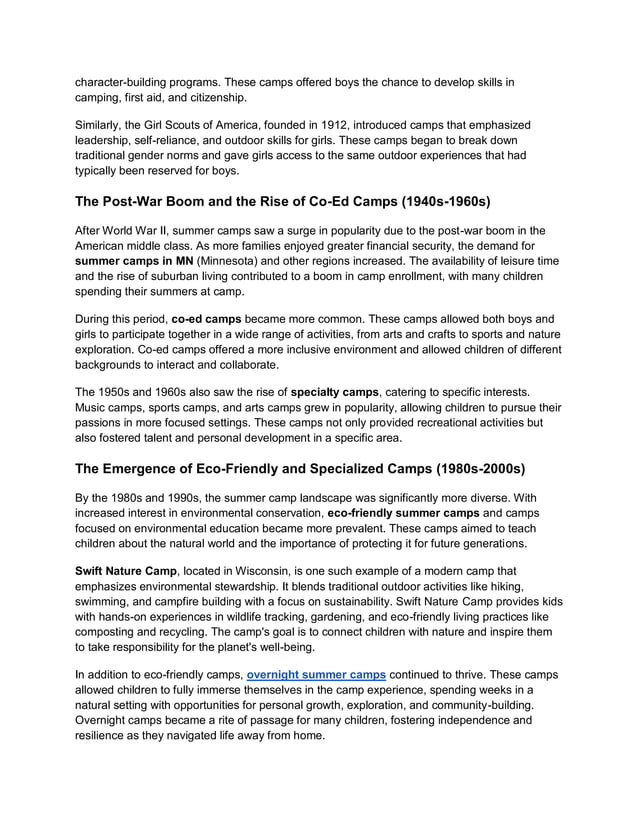 The History of Summer Camps: How They Evolved Through the Years | PDF