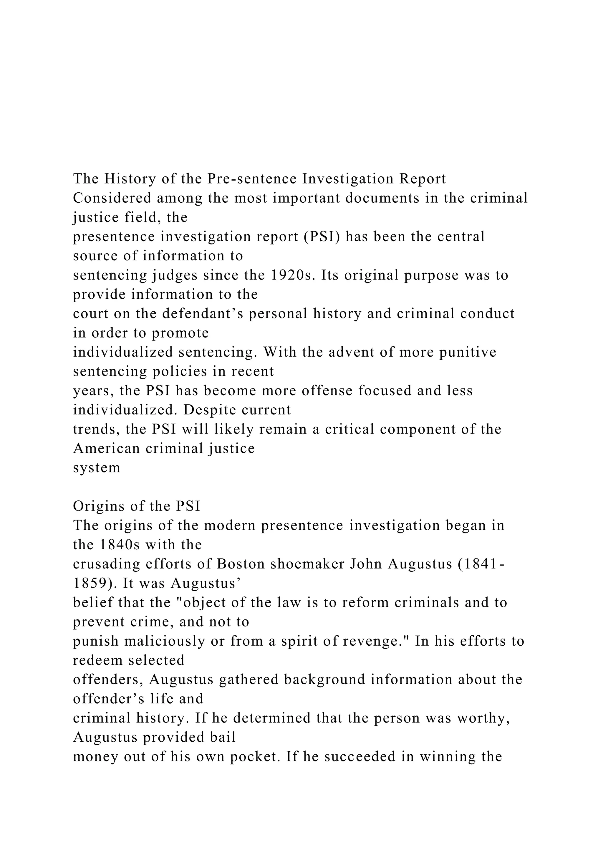 The History of the Pre-sentence Investigation Report Consi.docx
