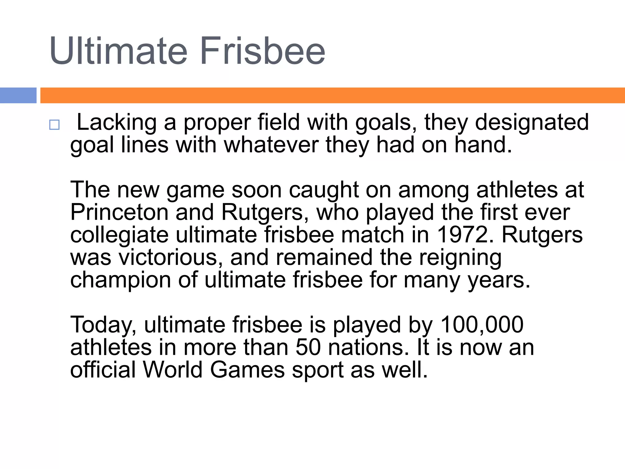 The History of Ultimate Frisbee | PPTX