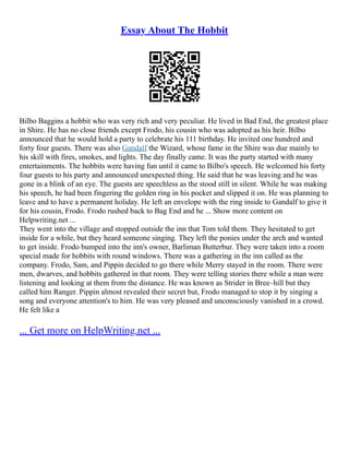 The Hobbit Bilbo Baggins | PDF