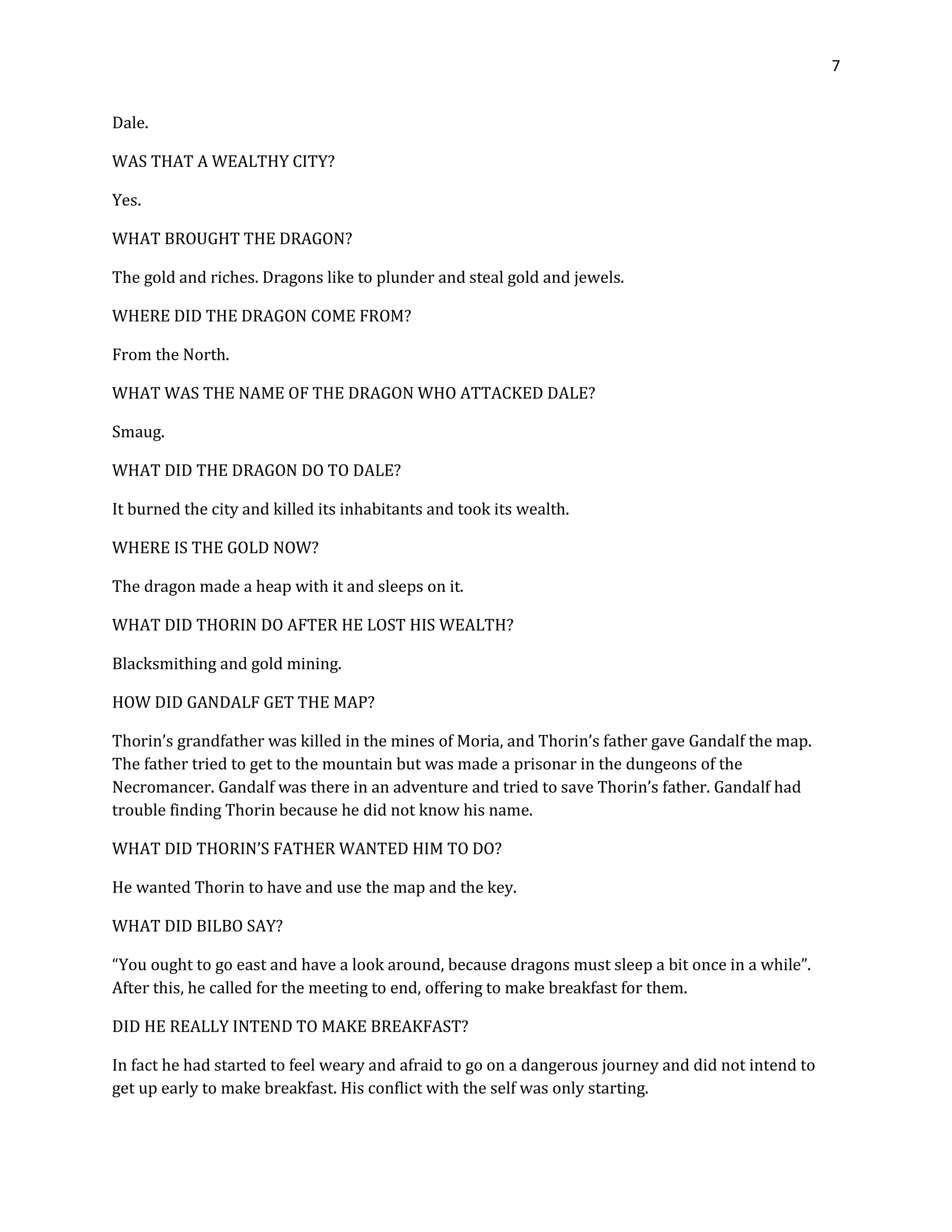 The Hobbit questions and answers chapter 1 | DOCX | Fantasy | Genres