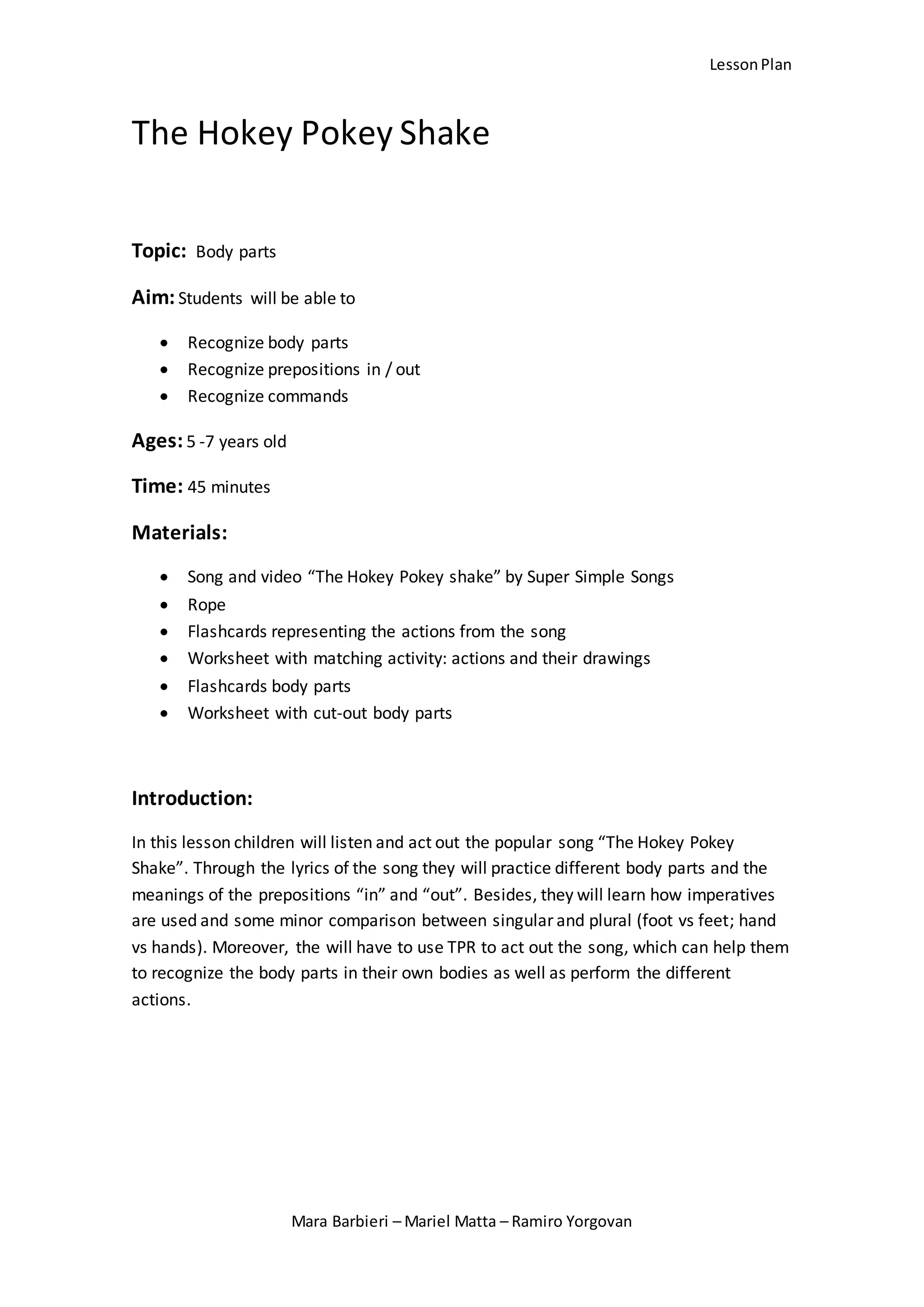 The hokey pokey shake | DOCX