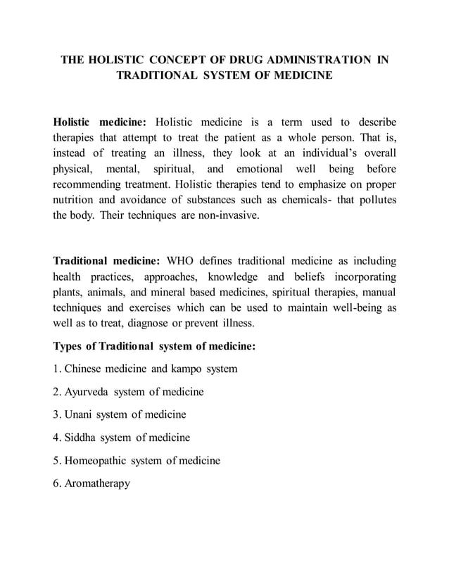 The holistic concept of drug administration in traditional system of ...