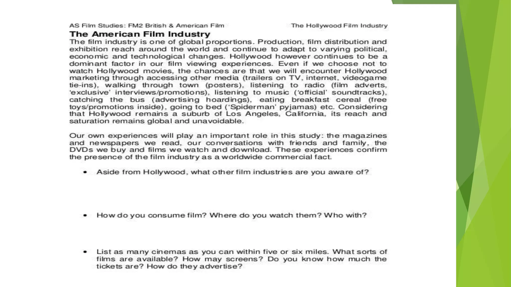 The hollywood film industry | PPTX | Movies | Entertainment