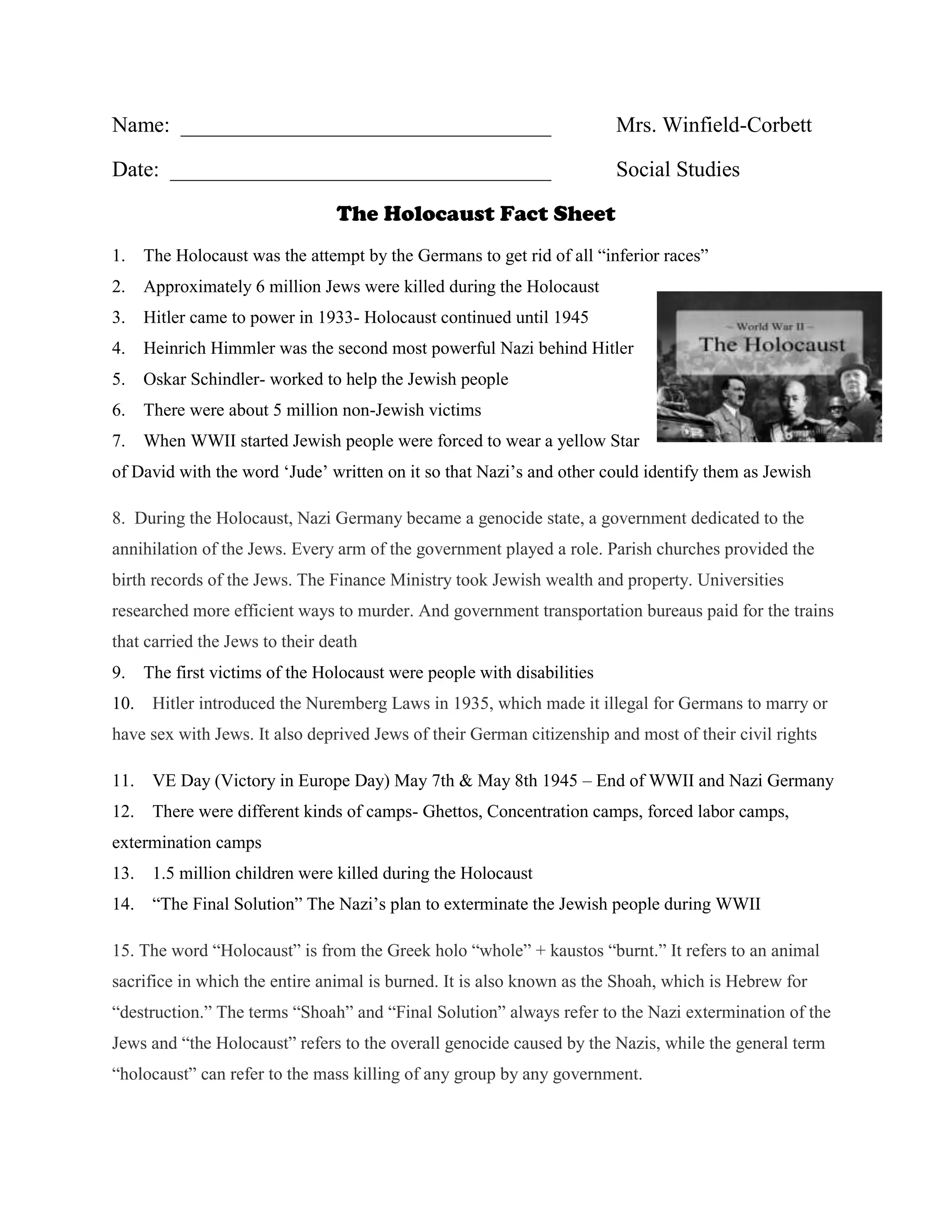 The holocaust fact sheet | DOCX