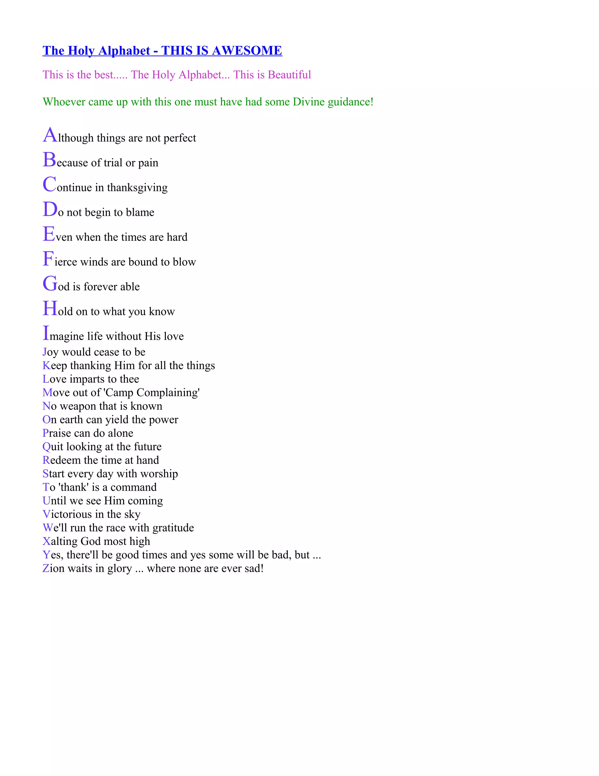 The holy alphabet | DOC | Christianity | Religion & Spirituality