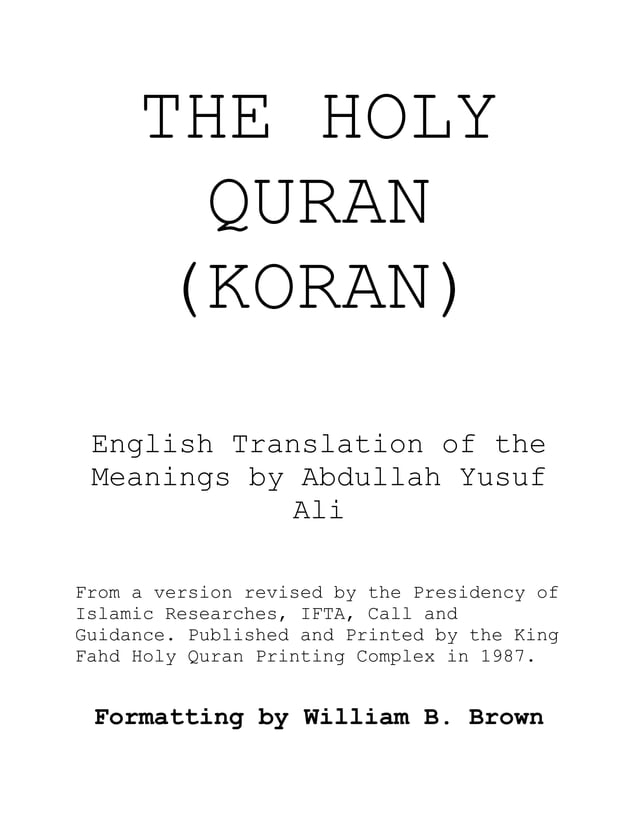 The holy quran english translation of the meanings by abdullah yusuf | PDF
