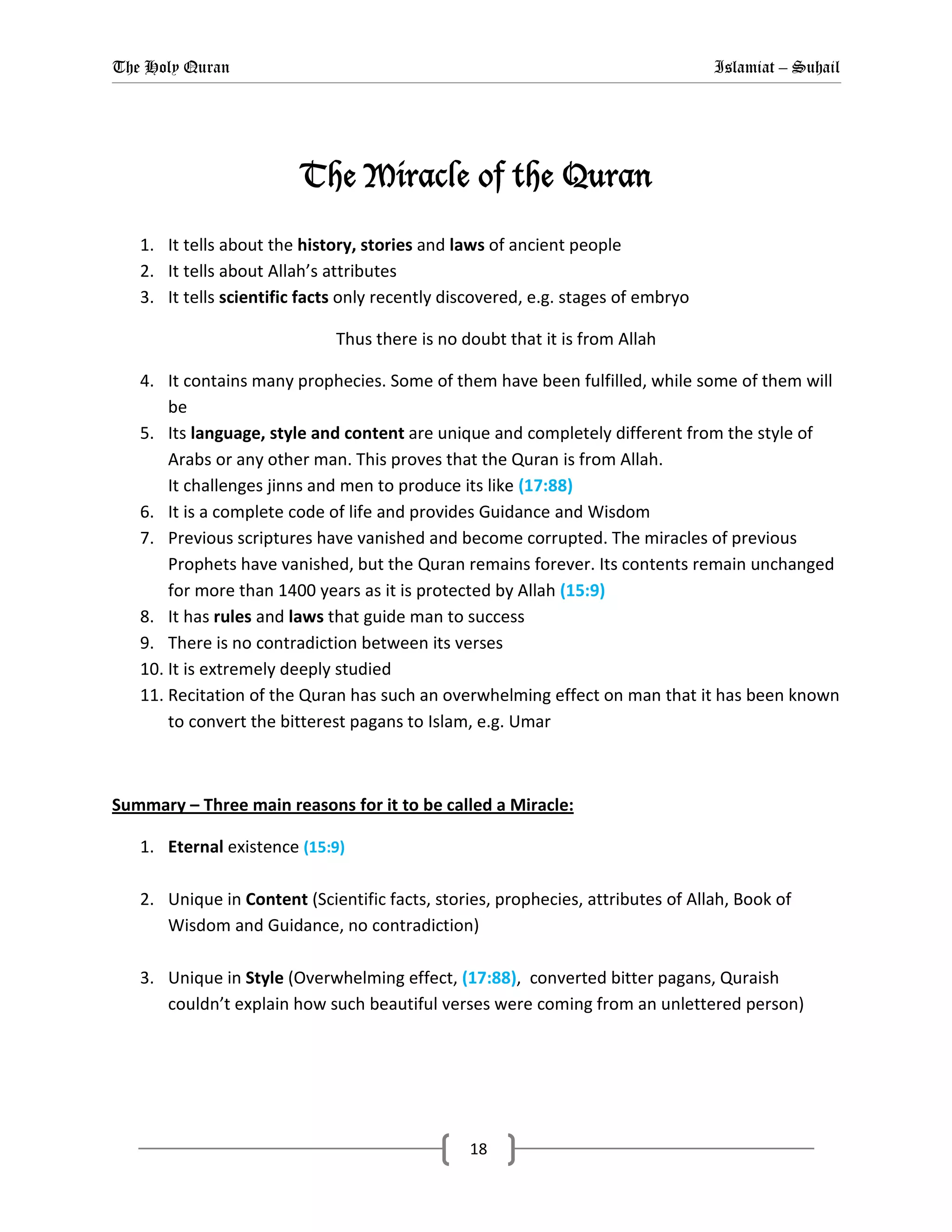 The Holy Quran in Brief | PDF