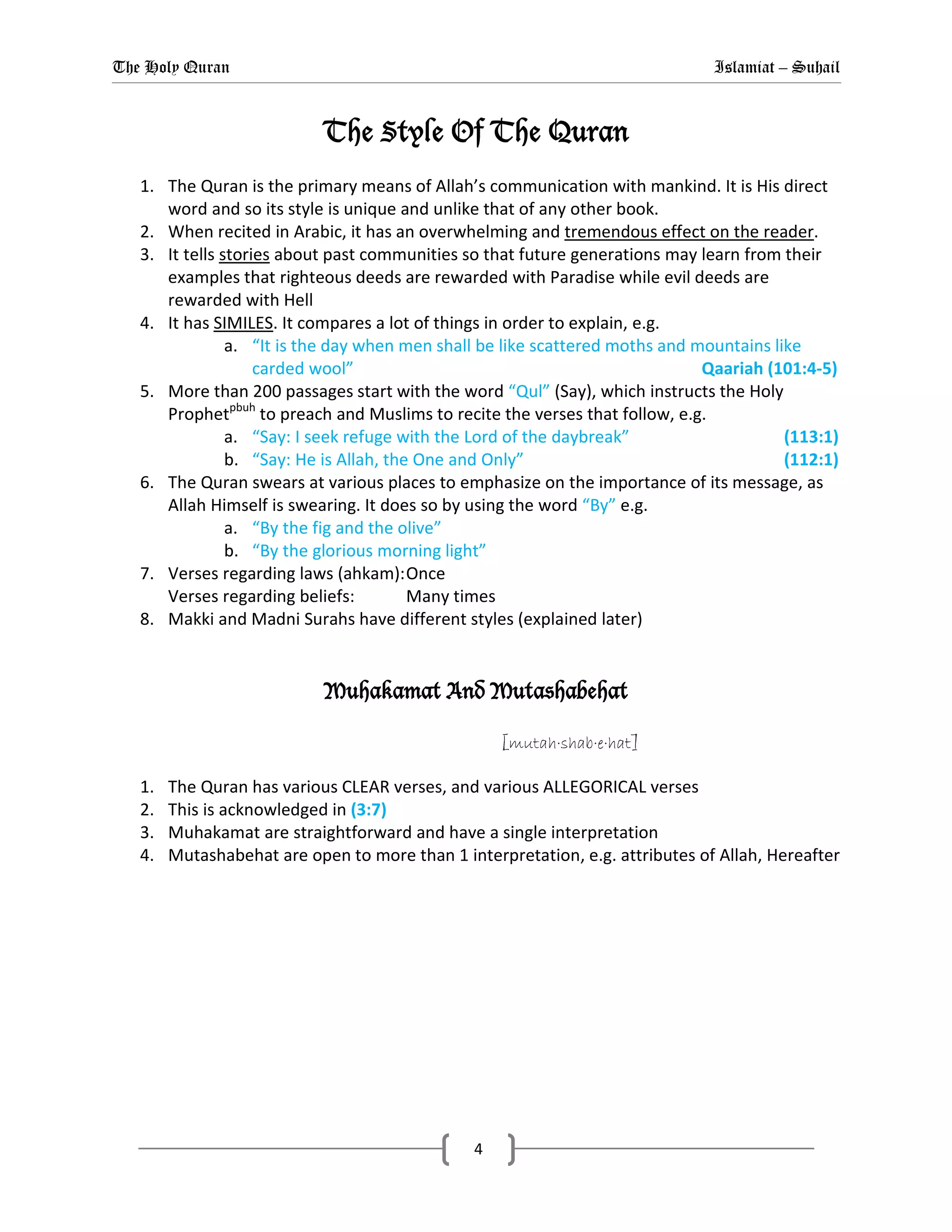The Holy Quran in Brief | PDF