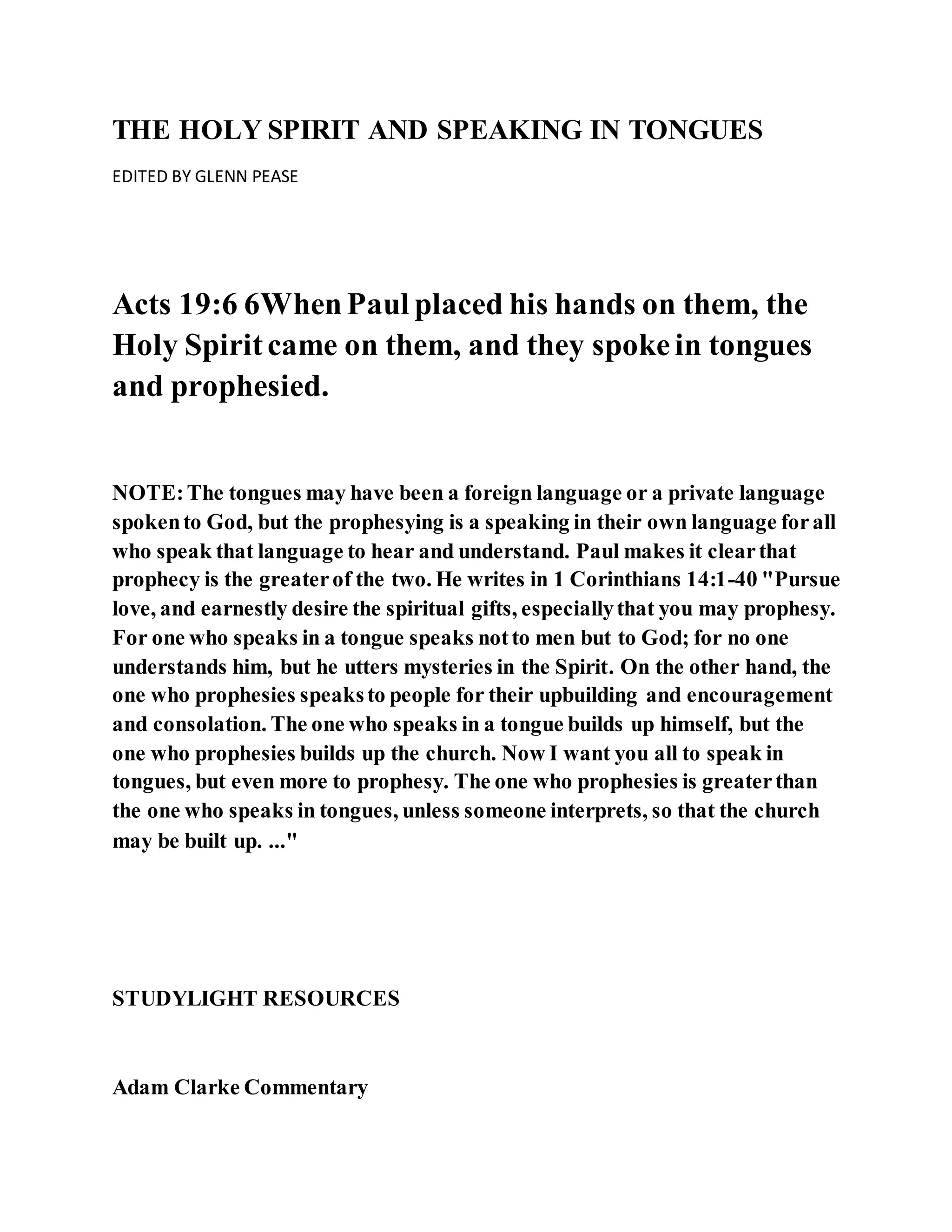 The holy spirit and speaking in tongues | DOCX