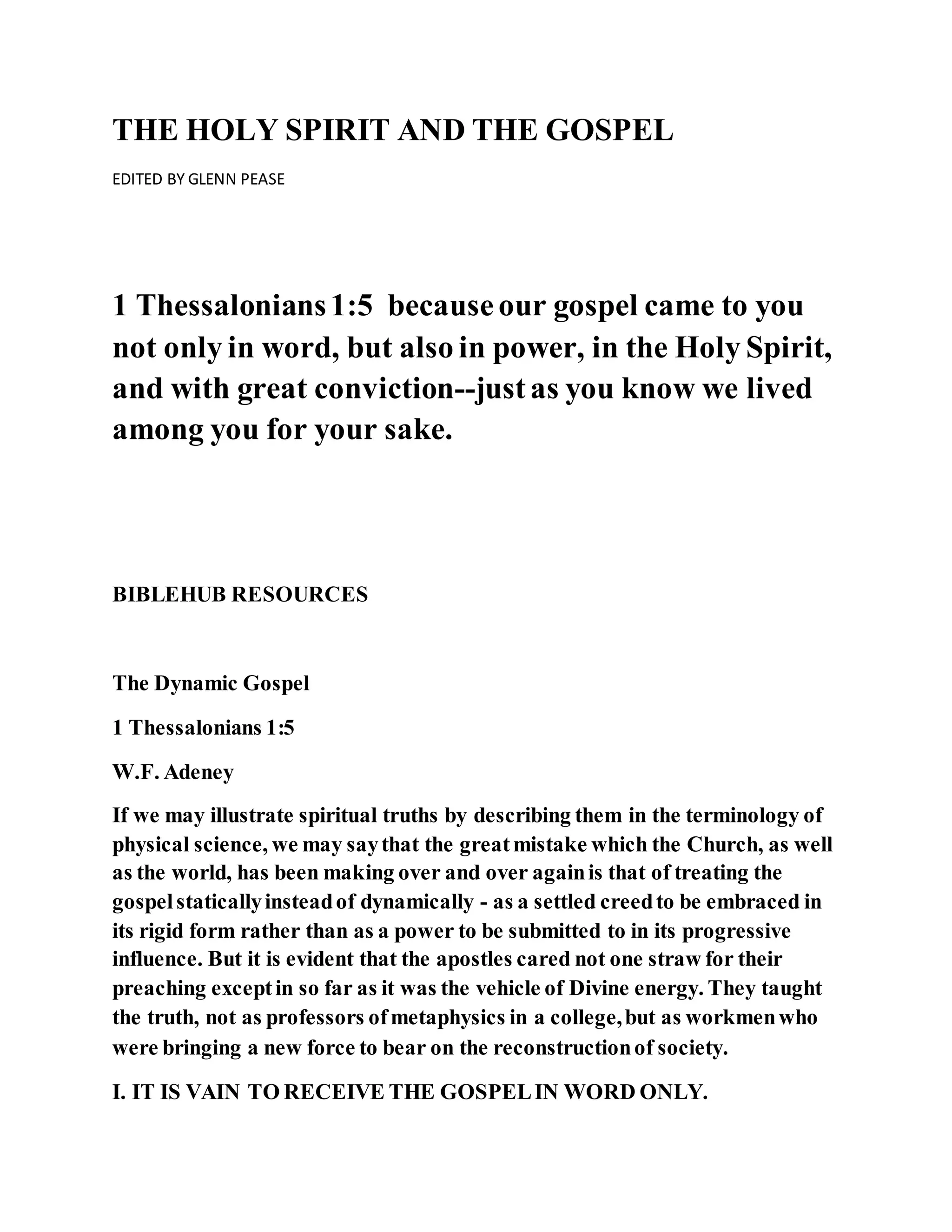 The holy spirit and the gospel | DOCX