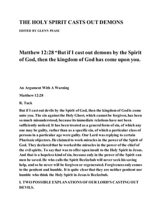 The holy spirit casts out demons | PDF