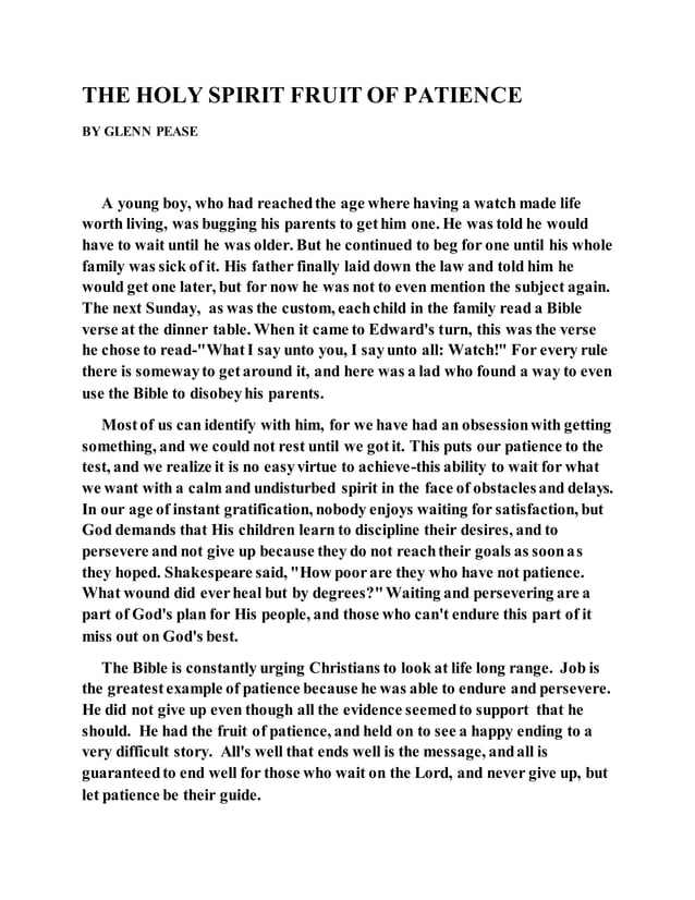The holy spirit fruit of patience | DOCX | Christianity | Religion ...