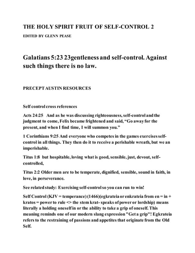 The holy spirit fruit of self control 2 | PDF